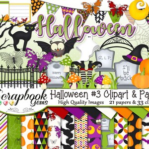 HALLOWEEN BUNDLE - 3 Kits in 1, 85 Cliparts & 63 Papers, Instant ...