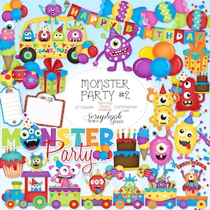 MONSTER PARTY Kit #2 Clipart and Papers Kit, 27 Png Clip Arts, 22 Jpeg ...