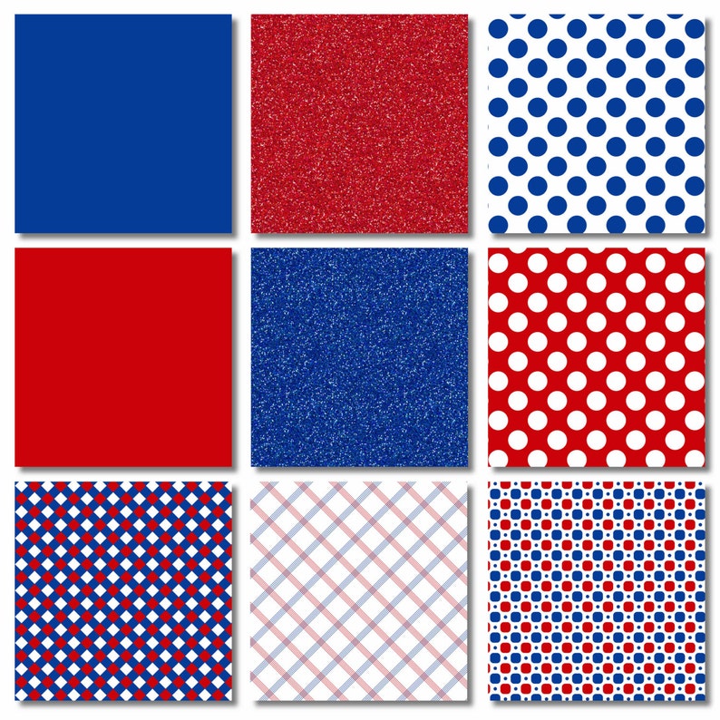 Patriotic Red & Blue Digital Papers, 18 Pieces, 12" X 12", High Quality ...