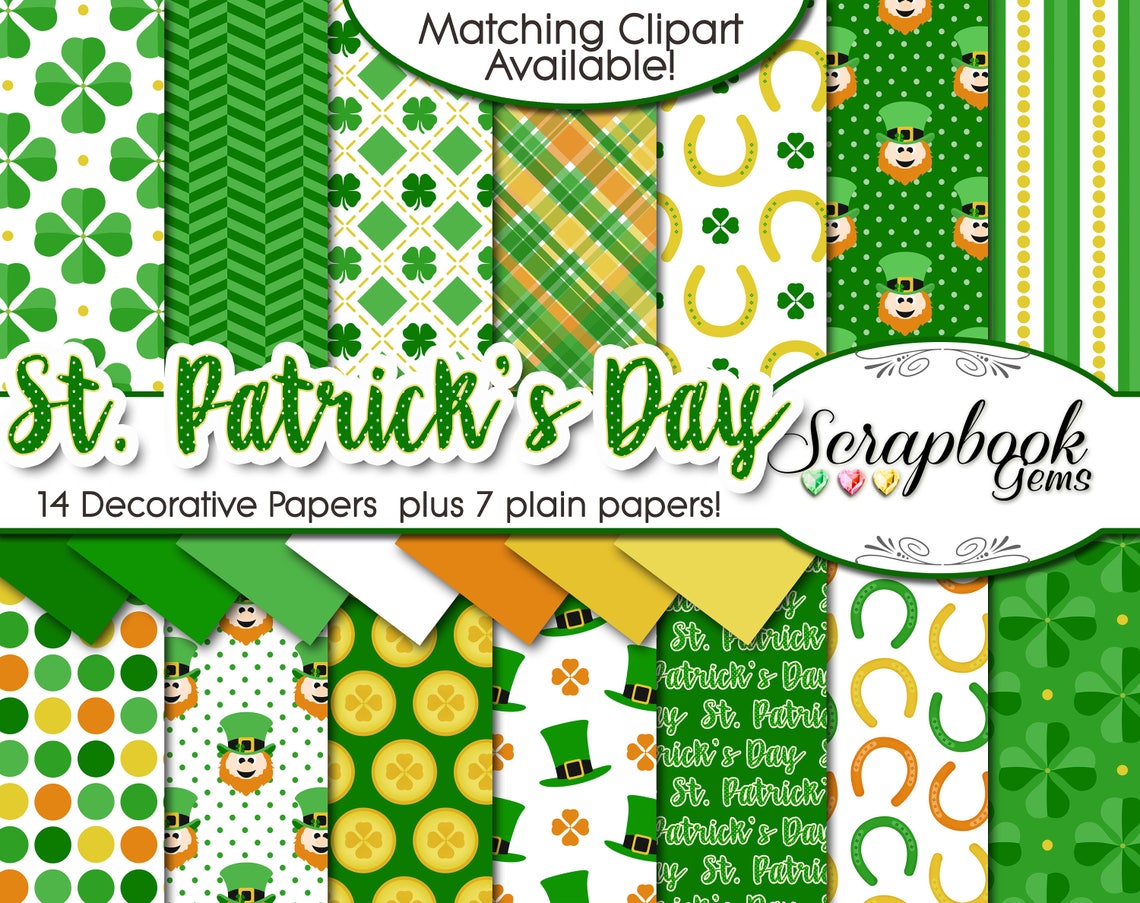 ST. PATRICK'S DAY Digital Papers, 21 Pieces, 12" X 12", High Quality ...