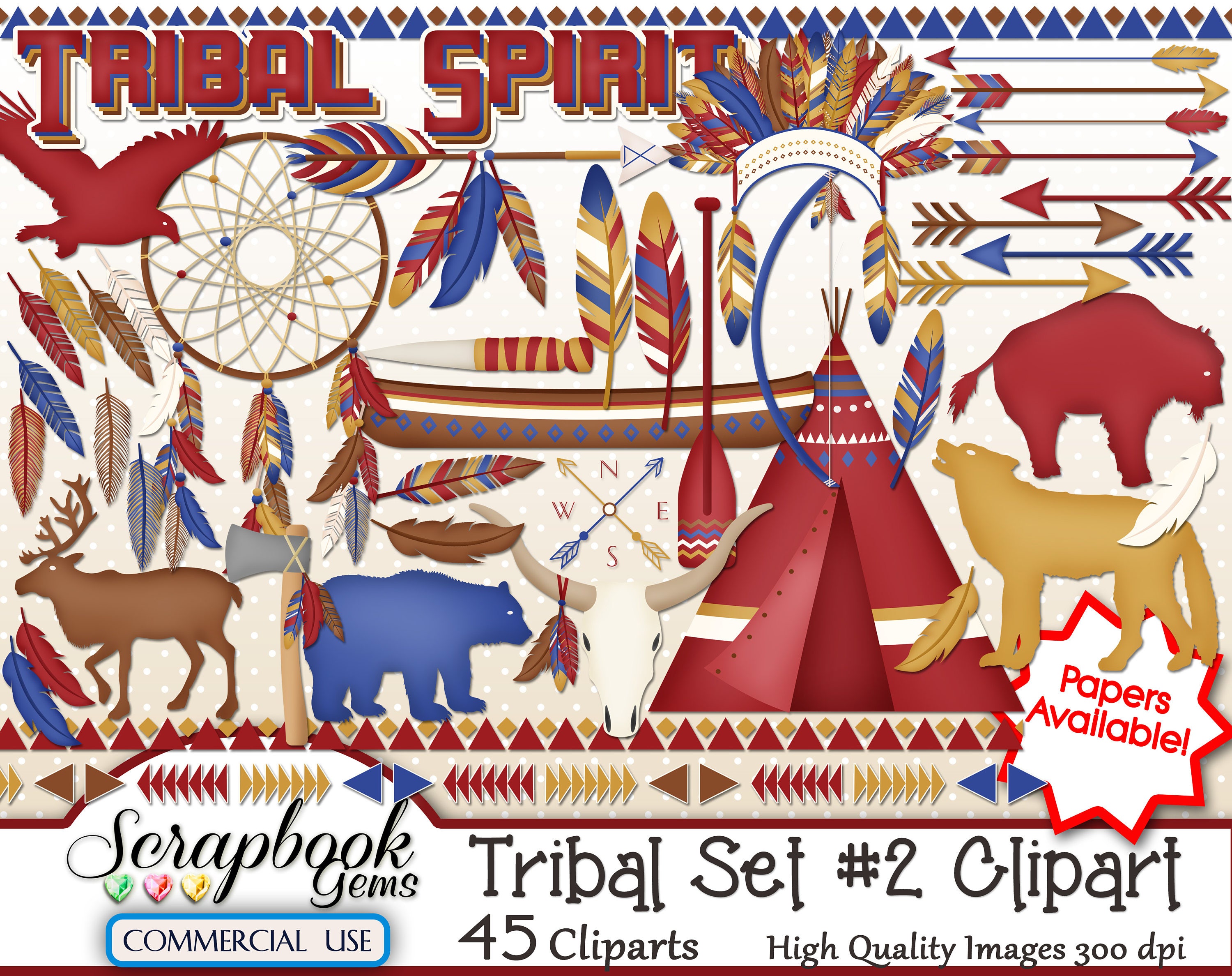 TRIBAL SET 2 Clipart, 45 Png Clipart Files Instant Download Indian ...