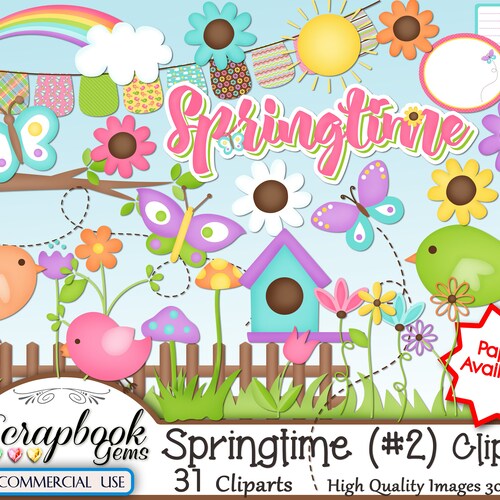 SPRINGTIME 2 Clipart & Papers Kit 31 Png Clipart Files 21 - Etsy