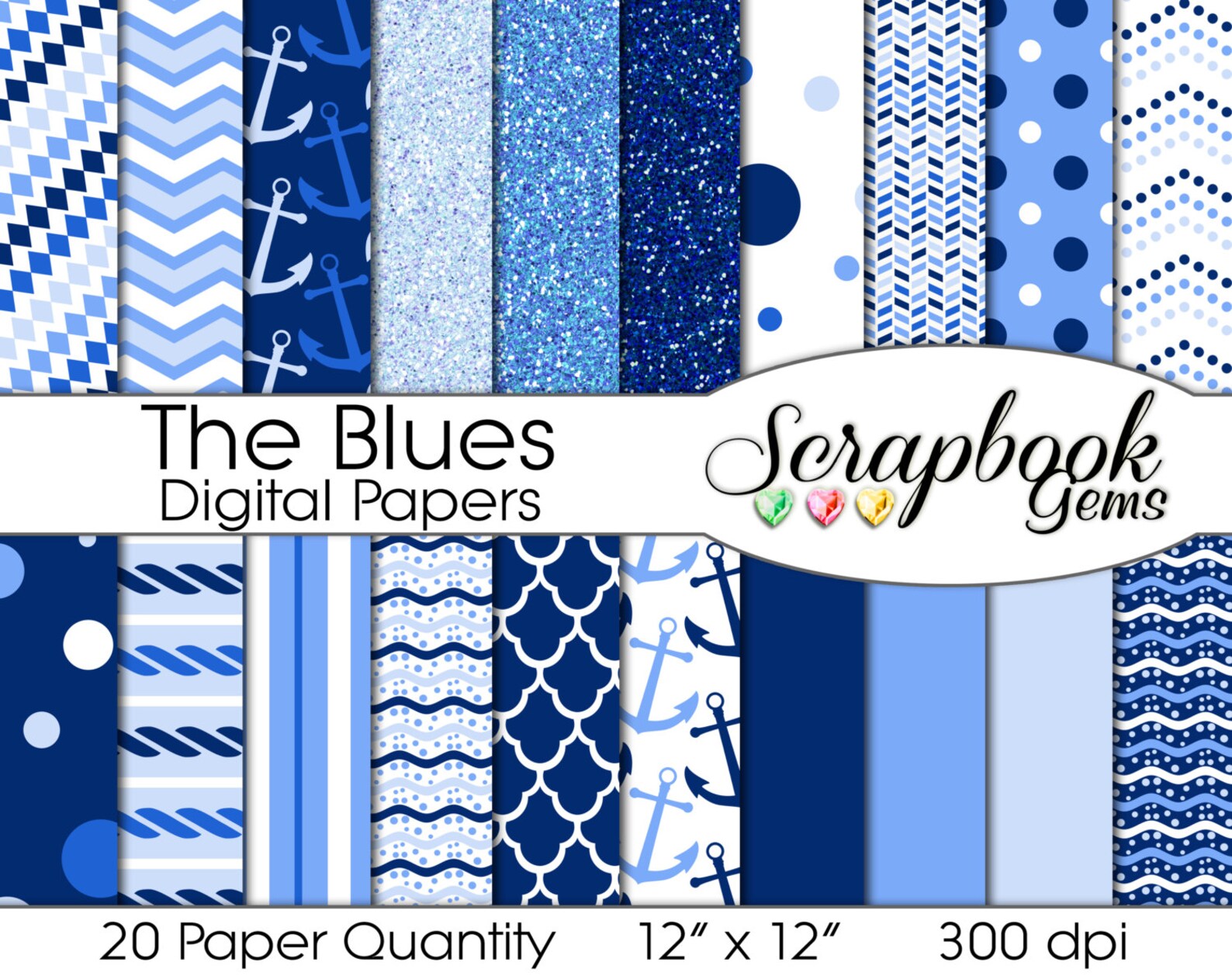THE BLUES Coordinated Digital Papers 20 Papers 12 X | Etsy