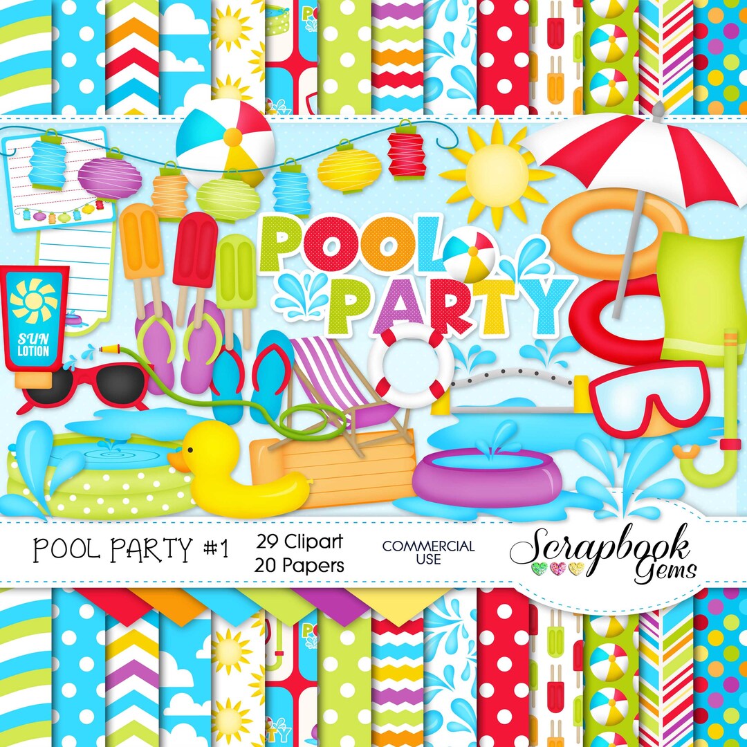 POOL PARTY (kit #1) Clipart & Papers, 29 Png Clipart Files, 20 Jpeg ...