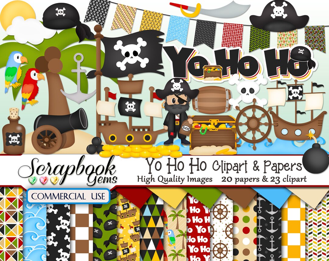 YO HO HO Pirates Clipart & Papers Kit, 23 Png Clipart Files, 20 Jpeg ...