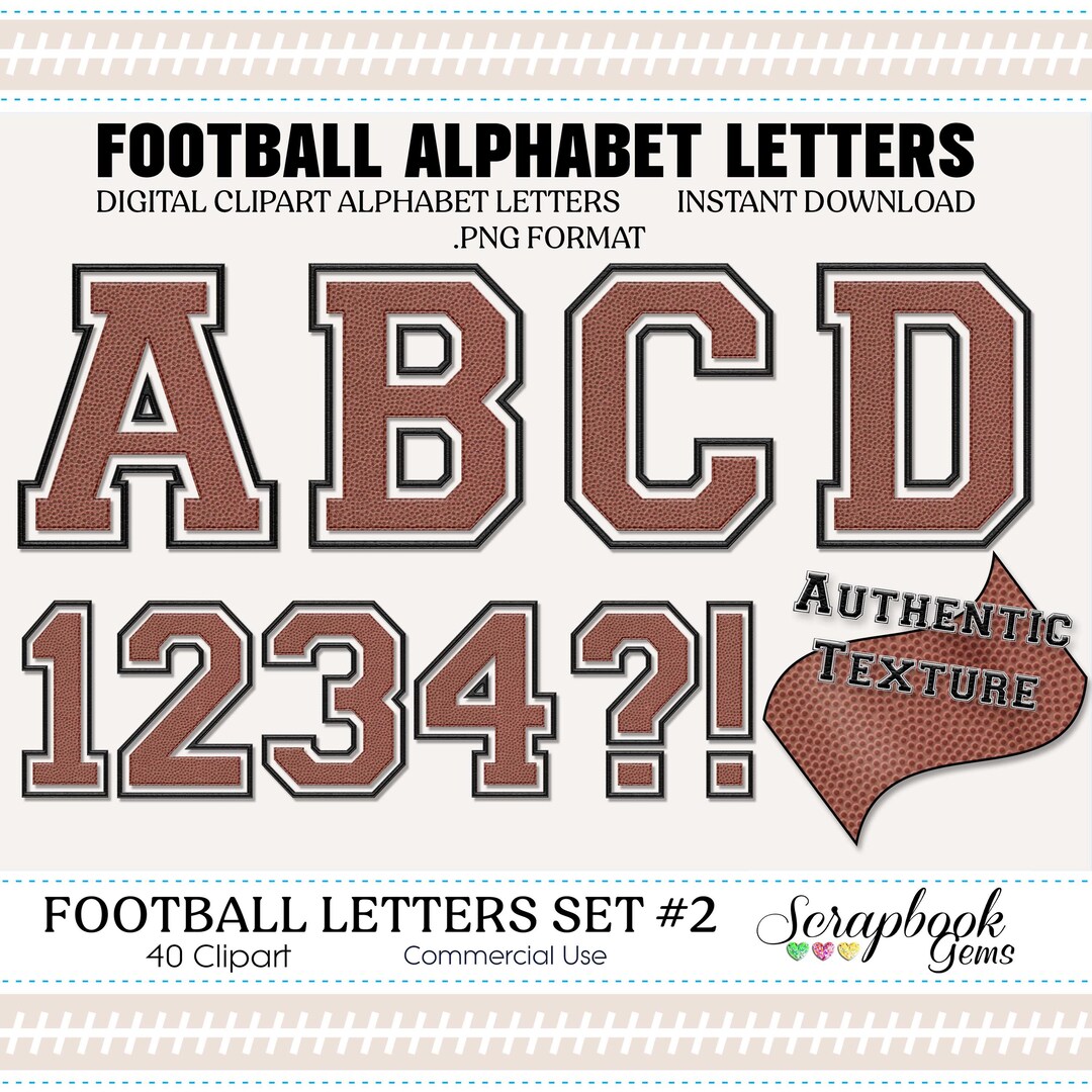 Sports Football Letters & Numbers Clipart, 40 High Quality PNG Files ...