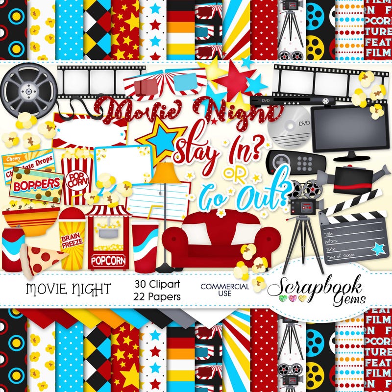 Movie Night Clip Art - Etsy