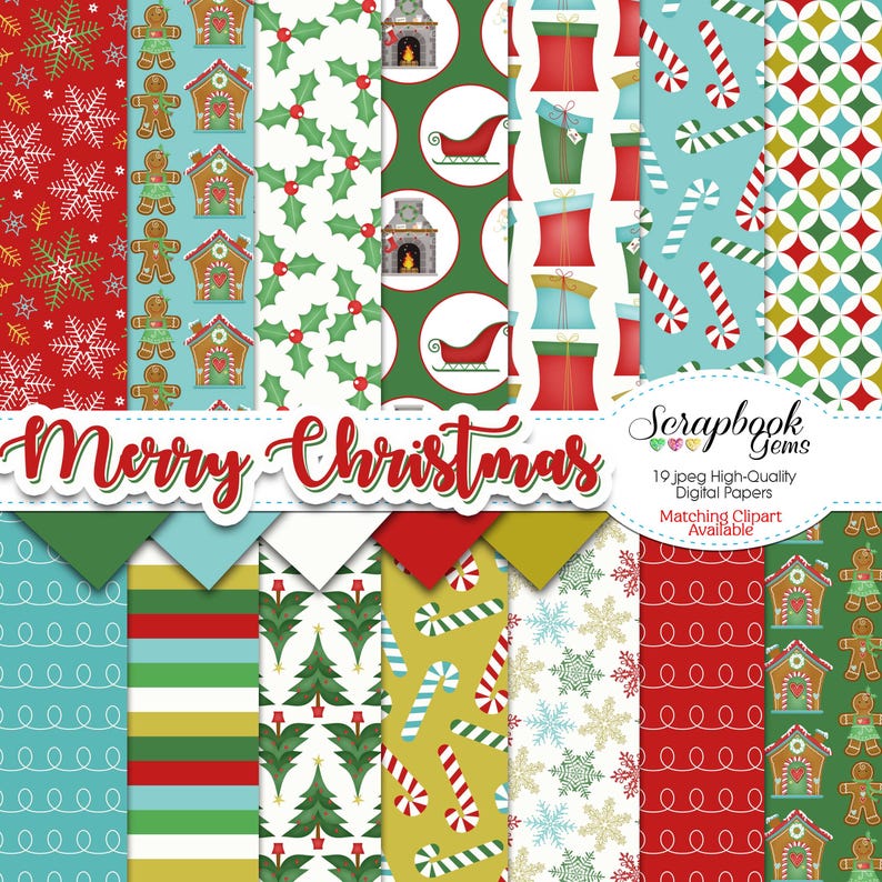MERRY CHRISTMAS SET#2 Clipart and Papers Kit, 31 Png Clip Arts, 19 Jpeg ...