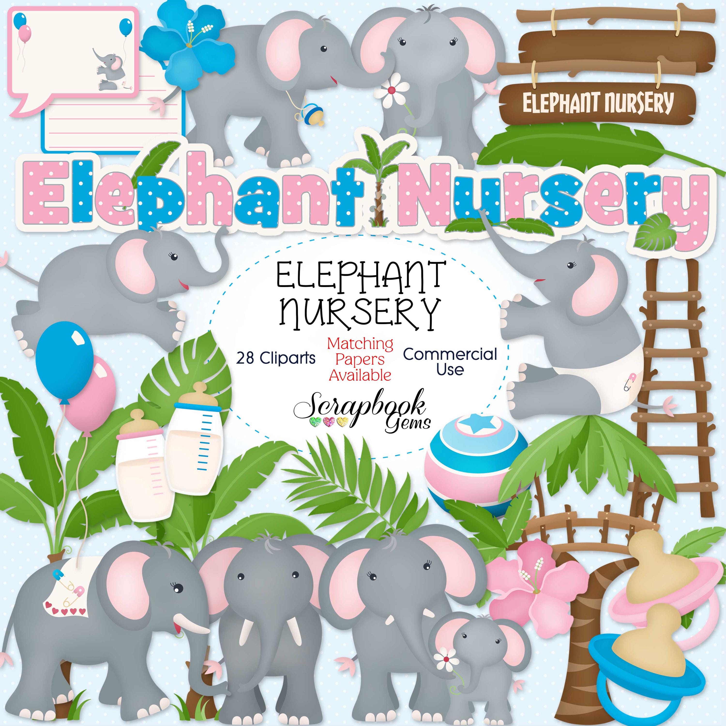 ELEPHANT NURSERY Clipart, 28 Png Clipart Files Instant Download Baby ...