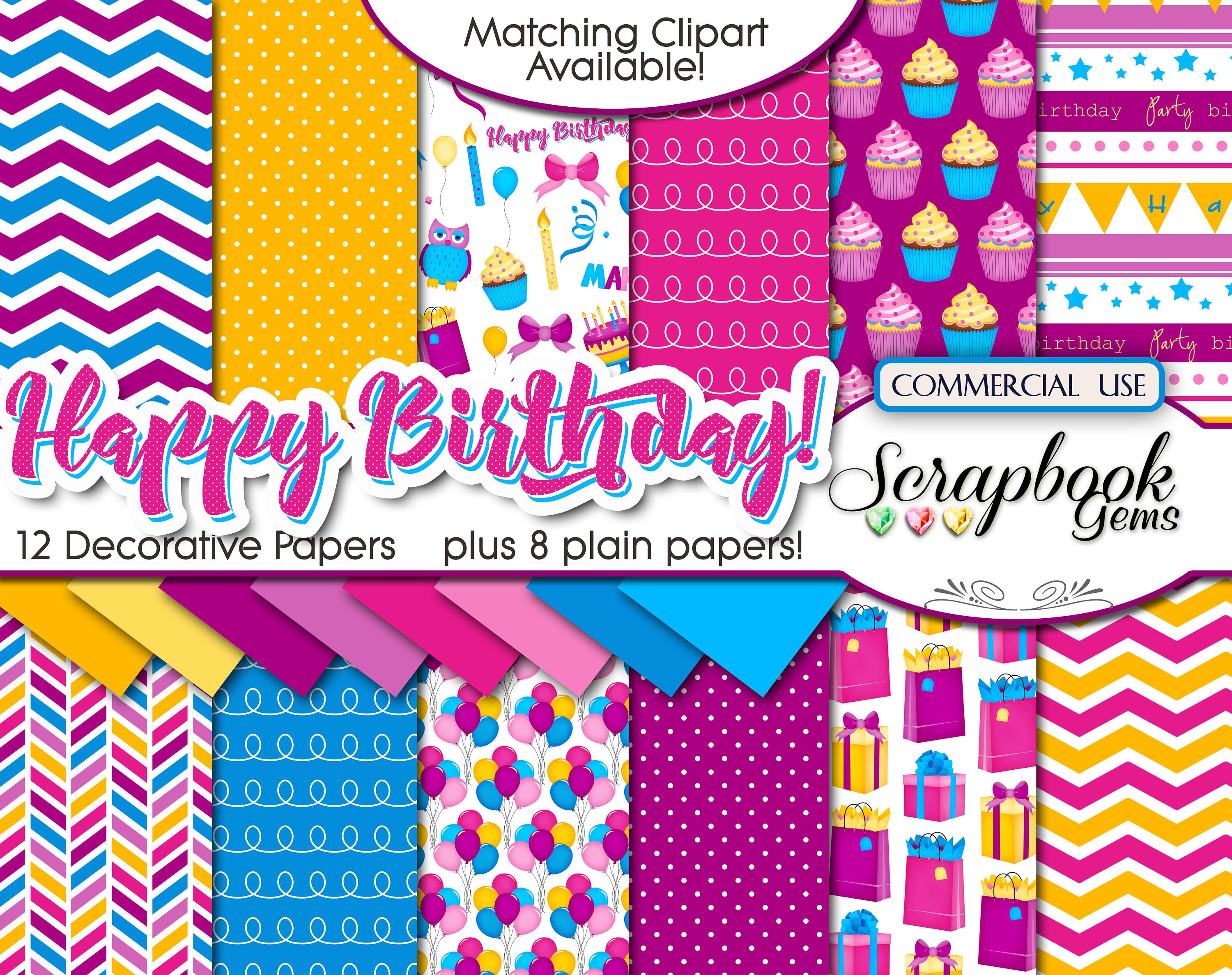 BIRTHDAY Set 1 Clipart and Papers Kit 36 Png Clip Arts 20 - Etsy