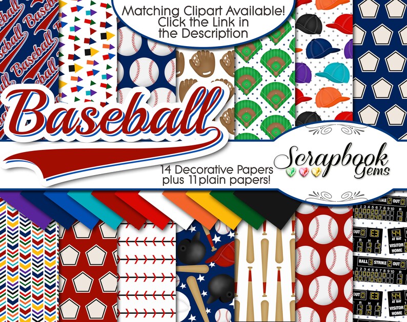 BASEBALL Digital Papers 25 Pieces 12 X 12 High - Etsy