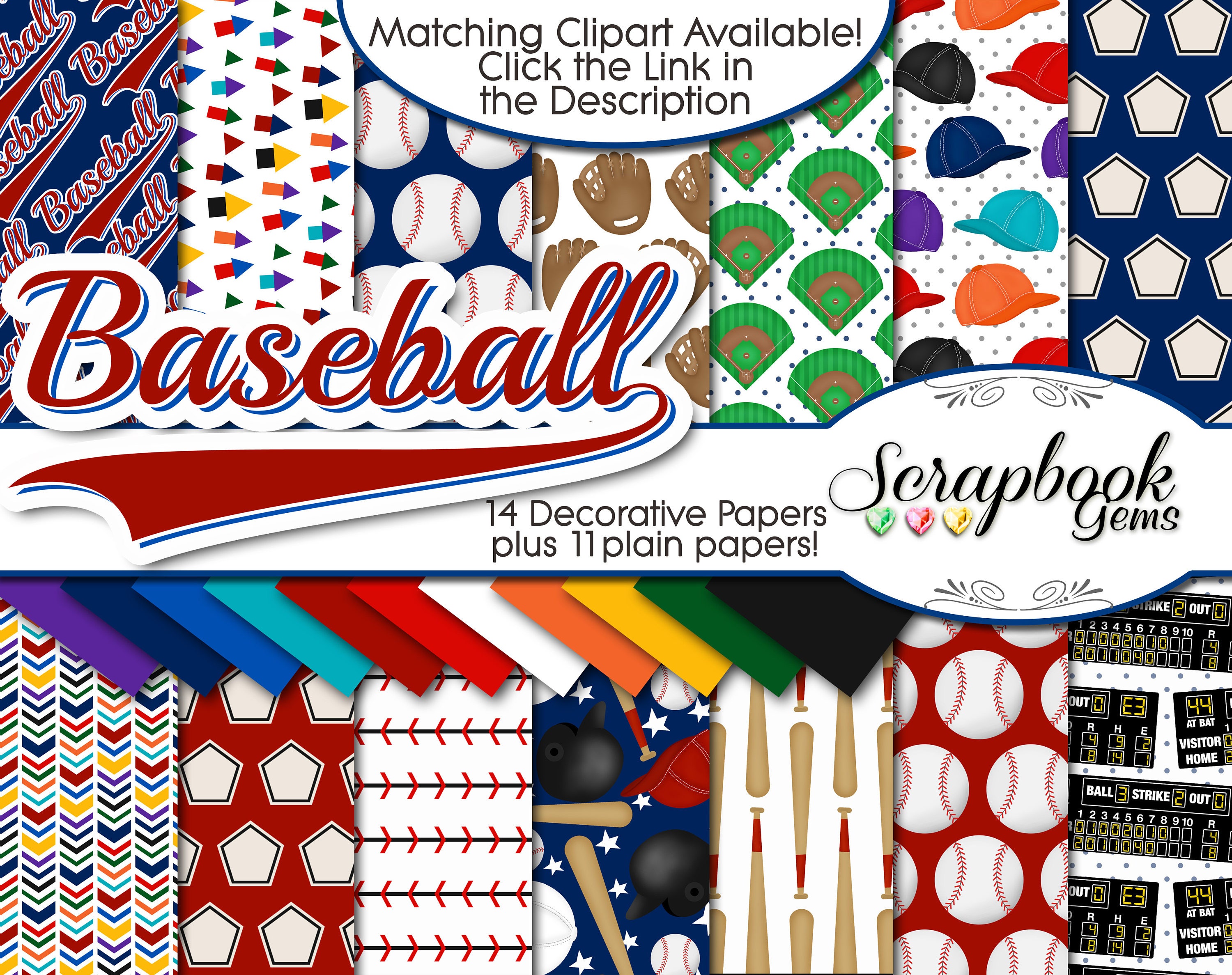 BASEBALL Digital Papers 25 Pieces 12 X 12 High - Etsy