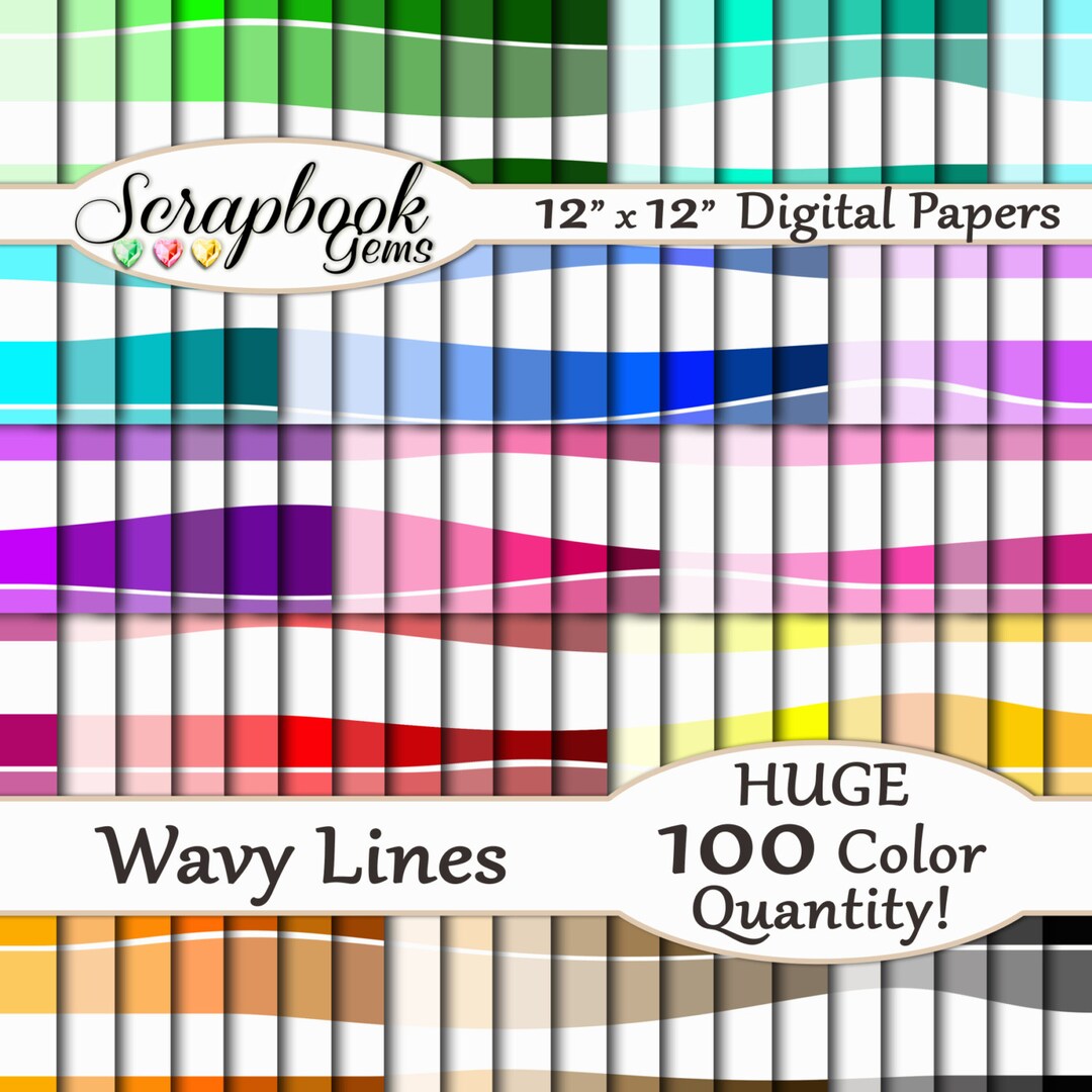 100 COLORS Wavy Lines Papers, 100 Pieces, 12" X 12", 300 Dpi High ...
