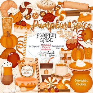 PUMPKIN SPICE Clipart & Papers Kit, 34 Png Clipart Files, 21 Jpeg Paper ...