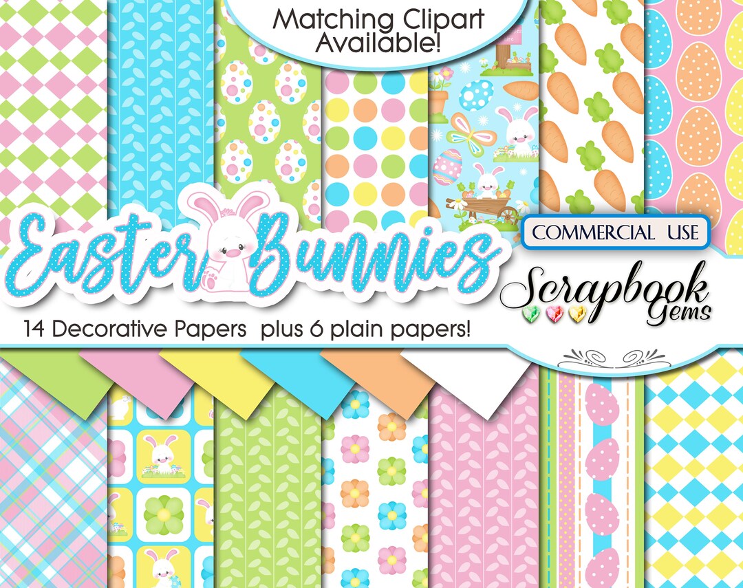 EASTER BUNNIES Digital Papers, 20 Pieces, 12" X 12", High Quality Jpegs ...