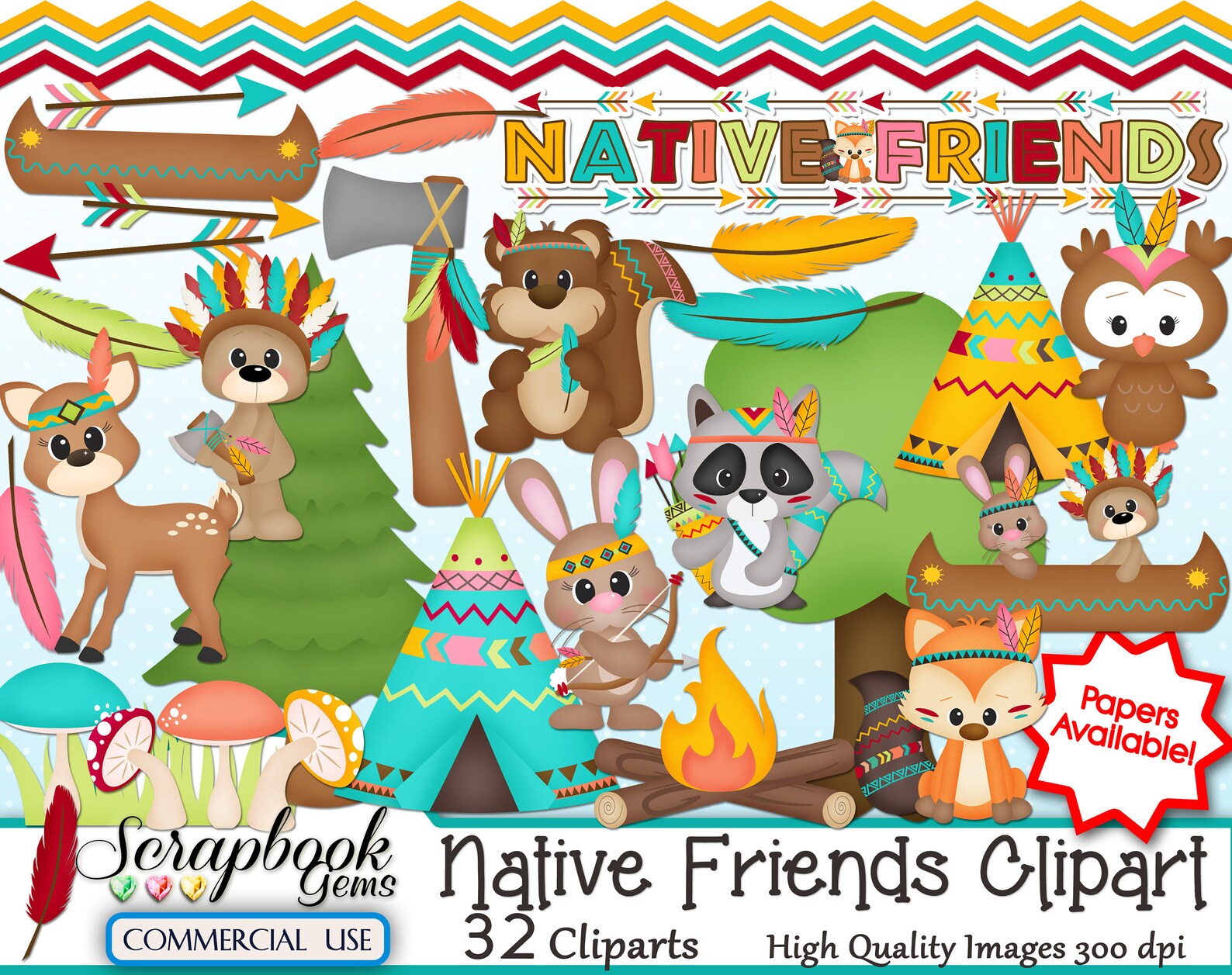 NATIVE FRIENDS Clipart, 32 Png Clipart Files, Instant Download ...