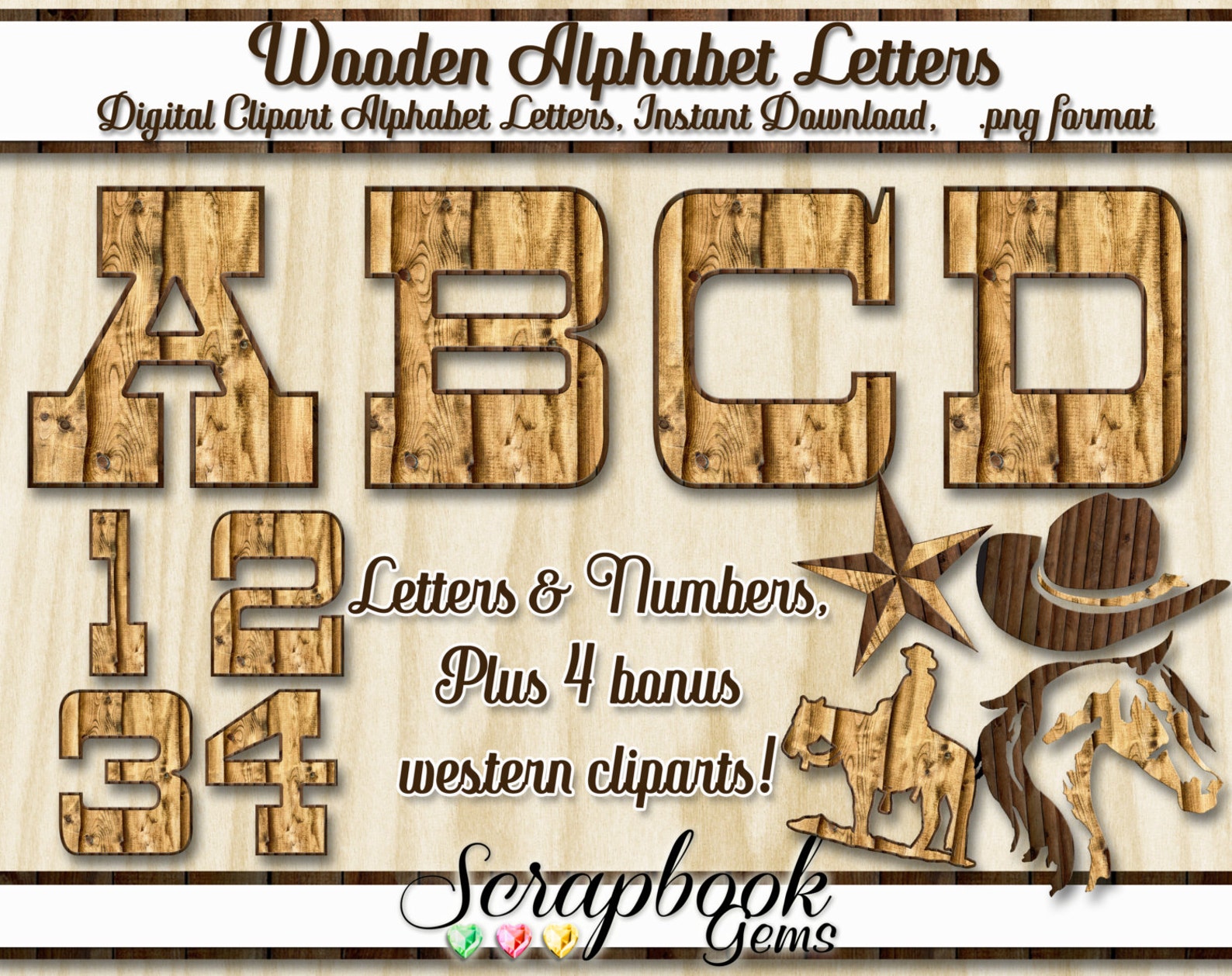 Wooden Western Letters & Numbers Clipart 40 High Quality PNG - Etsy