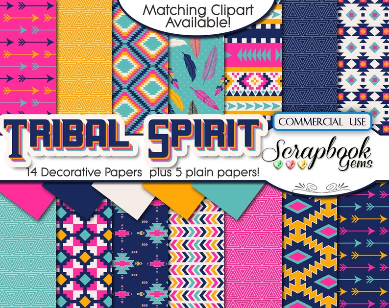 TRIBAL SET #1 Clipart and Papers Kit, 45 Png Clip Arts, 19 Jpeg Papers ...