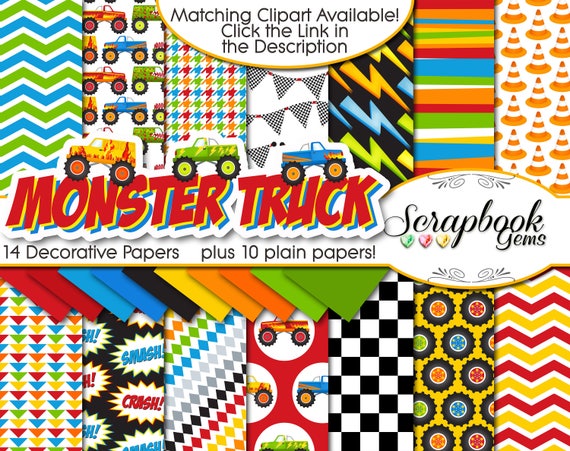 MONSTER TRUCK Digital Papers 24 Pieces 12 X 12 - Etsy