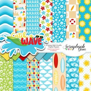 CATCH A WAVE Clipart & Papers Kit, 29 Png Clipart Files, 20 Jpeg Paper ...