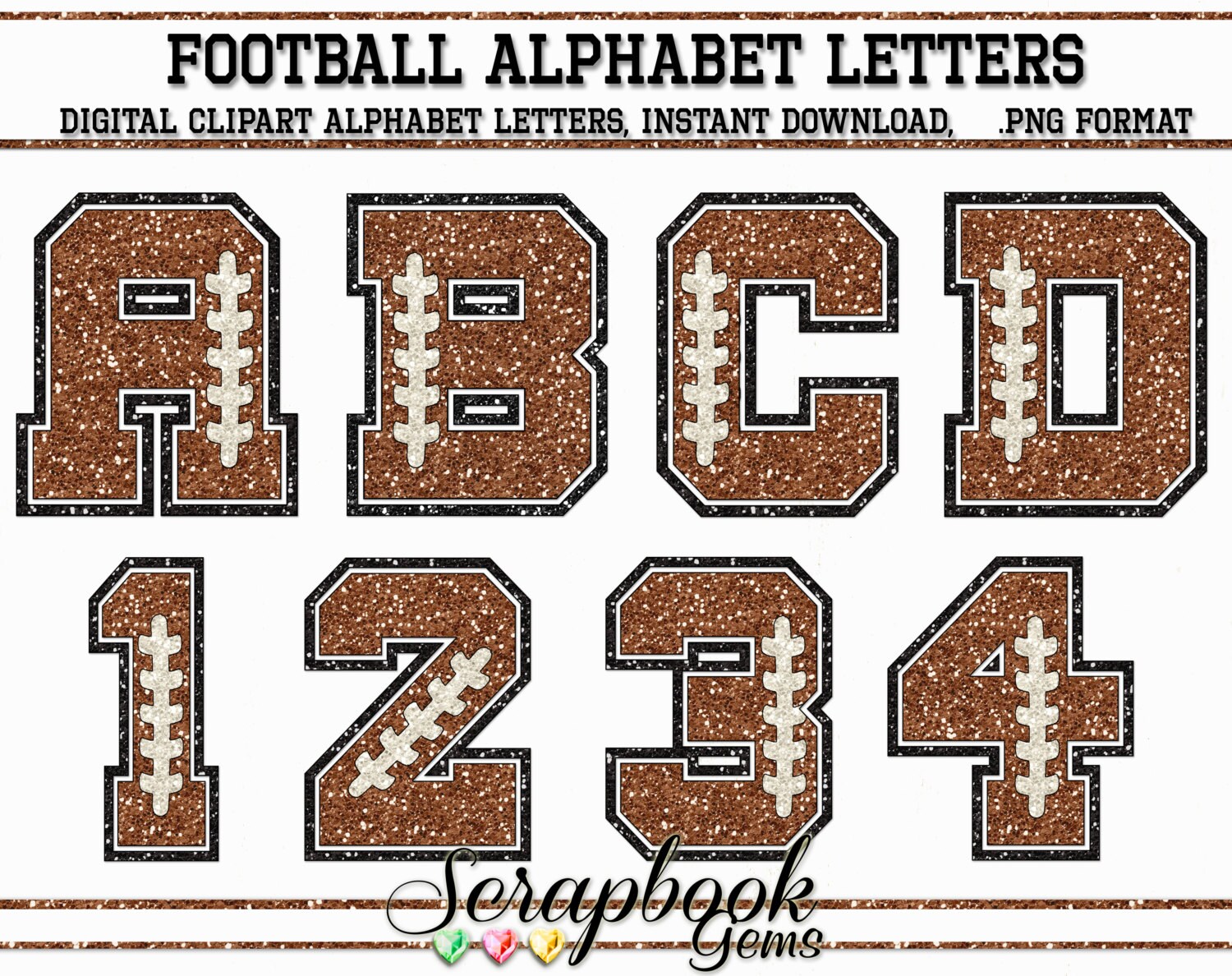 Football Sports Letters & Numbers Clipart 36 High Quality PNG - Etsy