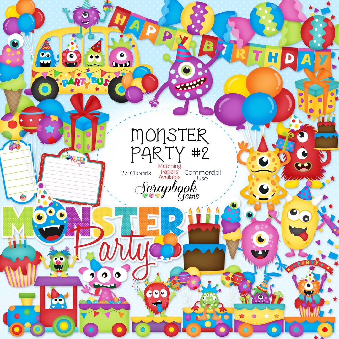 MONSTER PARTY Kit #2 Clipart, 27 Png Clipart Files, Instant Download ...