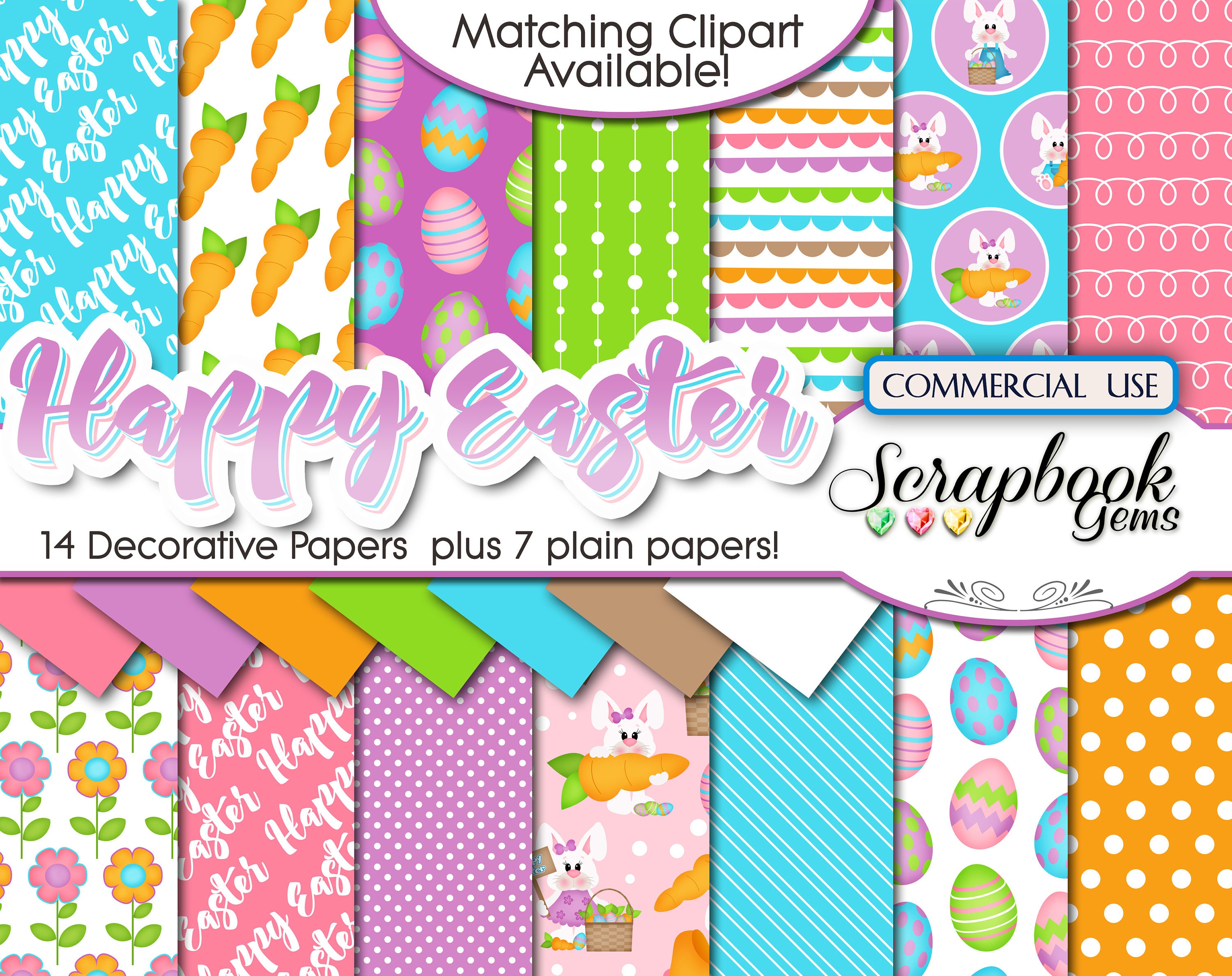 HAPPY EASTER Clipart & Papers Kit 29 Png Clipart Files 21 - Etsy