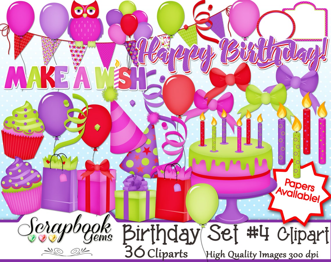 BIRTHDAY Set 4 Clipart 36 Png Clipart Files Instant Download - Etsy