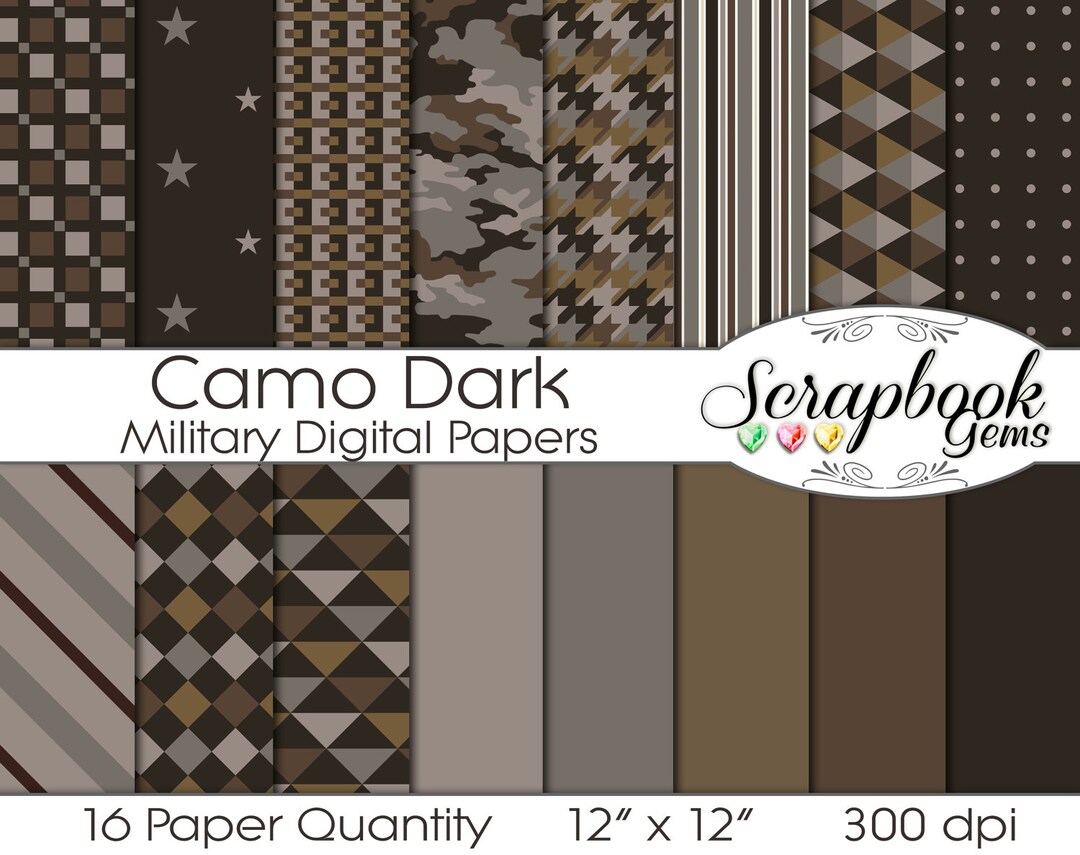 Camouflage Dark Military Digital Papers, 16 Pieces, 12" X 12", High ...