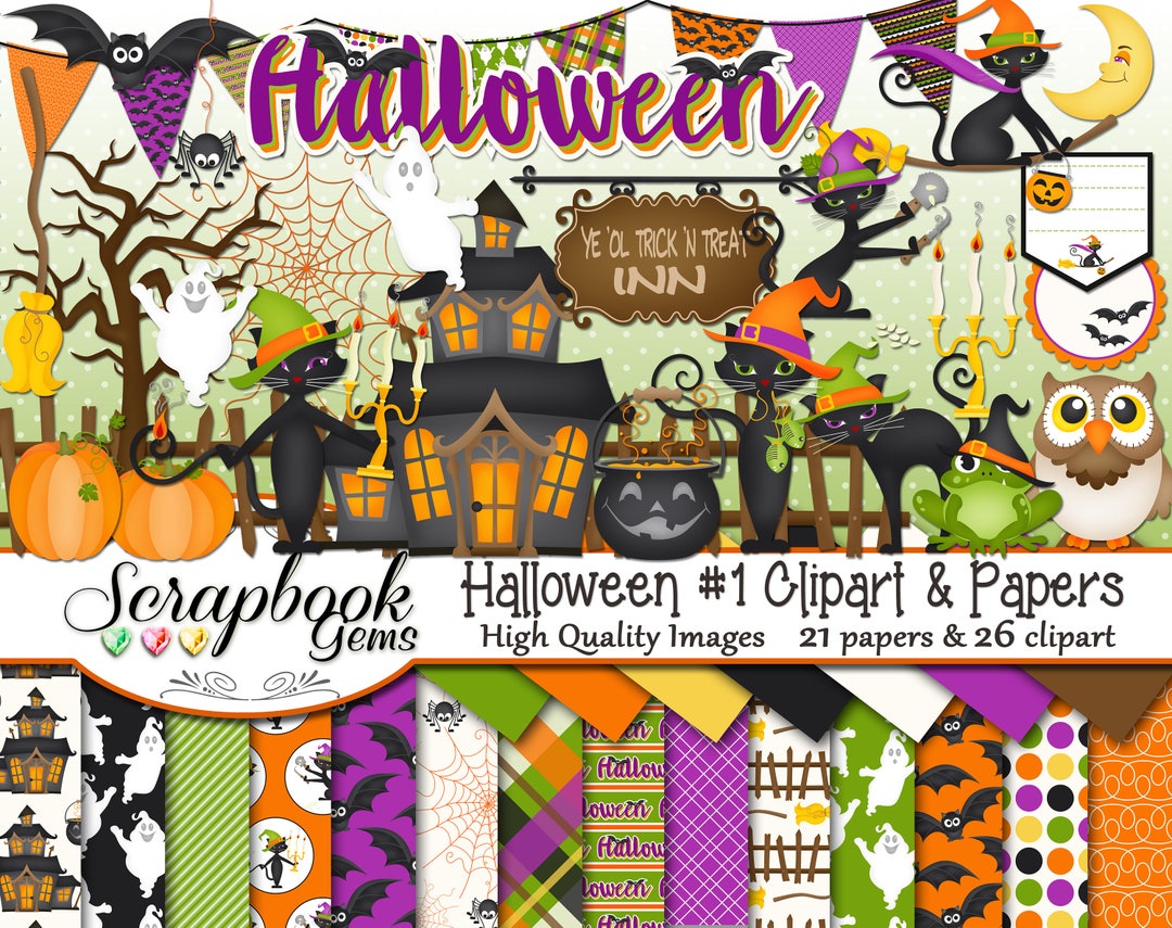 HALLOWEEN 1 Clipart and Papers Kit 26 Png Clip Arts 21 Jpeg - Etsy