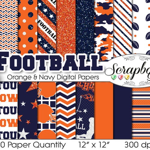 Baseball Digital Papers Orange & Navy 20 Pieces 12 X | Etsy