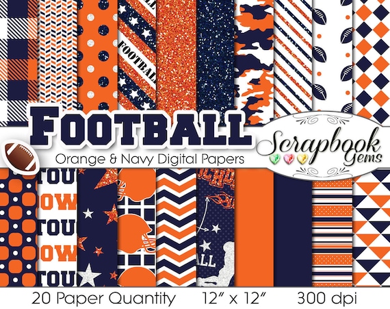 Football Digital Papers Navy Blue & Orange 20 Pieces - Etsy