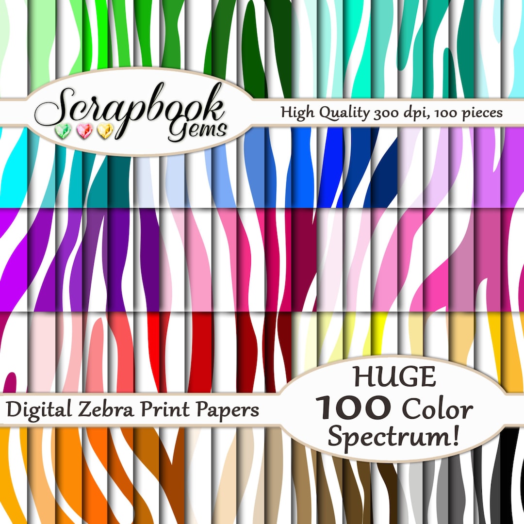 100 Colors Zebra Print Papers, 100 Pieces, 12" X 12", 300 Dpi High ...