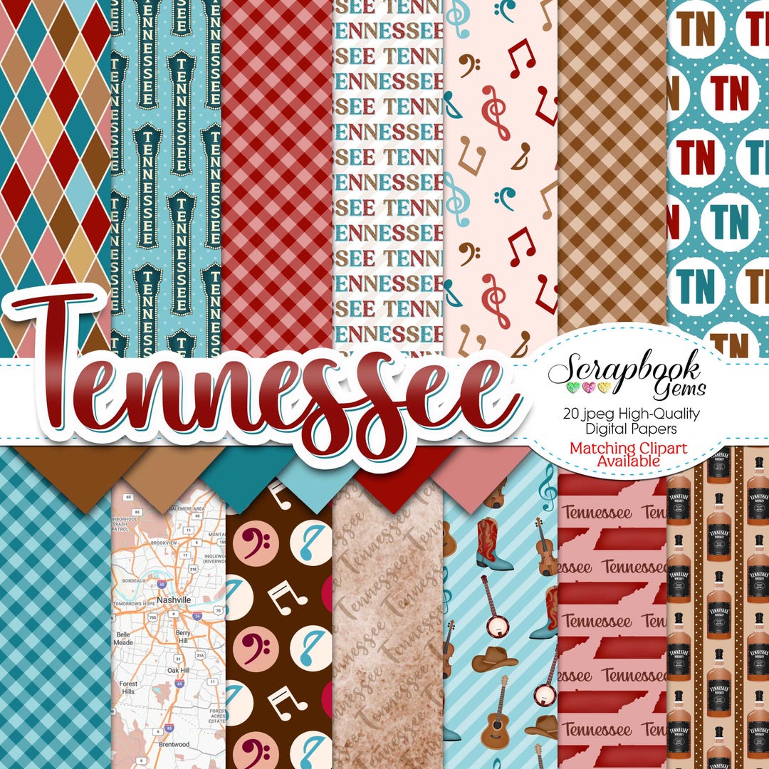 TENNESSEE State Digital Papers, 20 Pieces, 12" X 12", High Quality ...