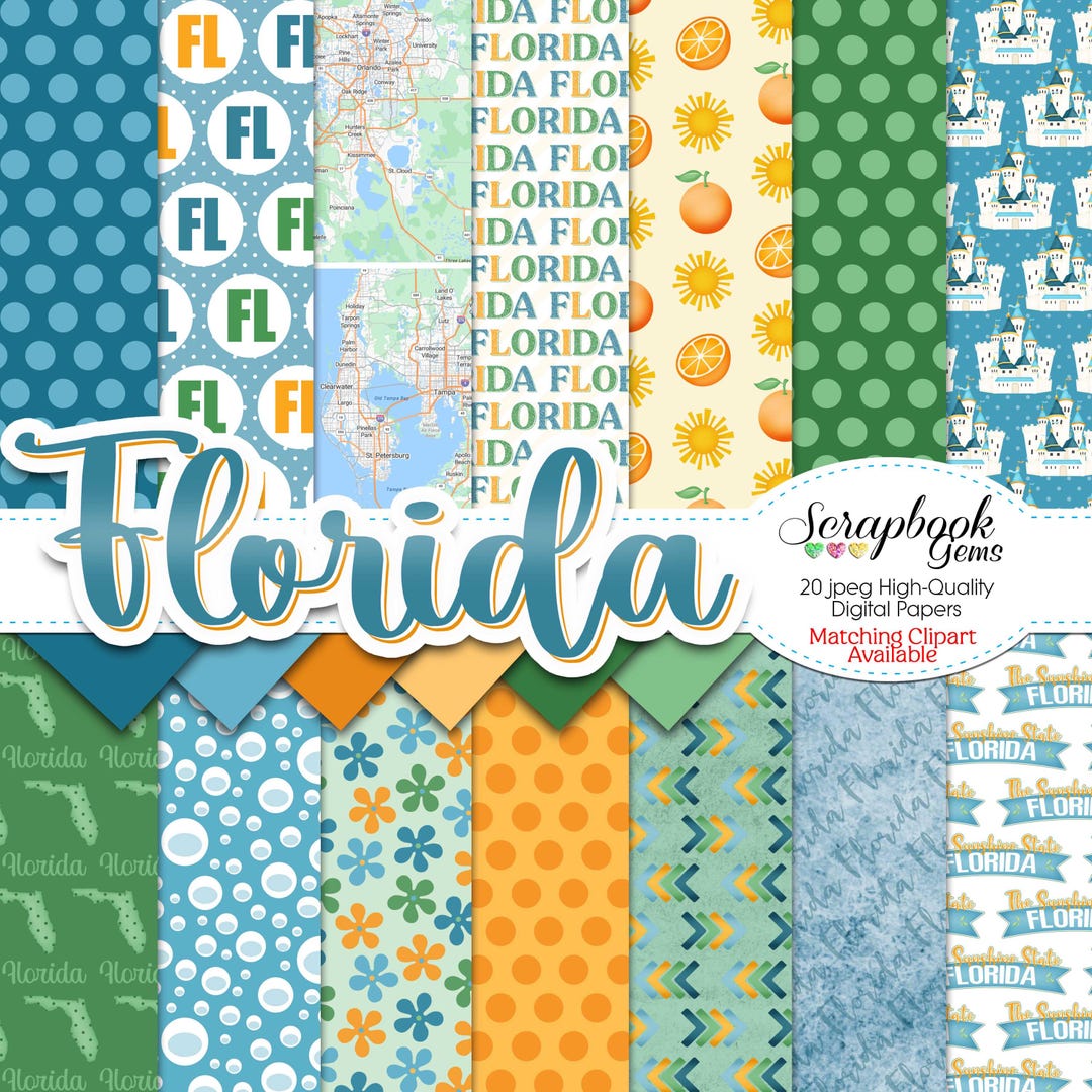 FLORIDA State Digital Papers, 20 Pieces, 12" X 12", High Quality Jpegs ...