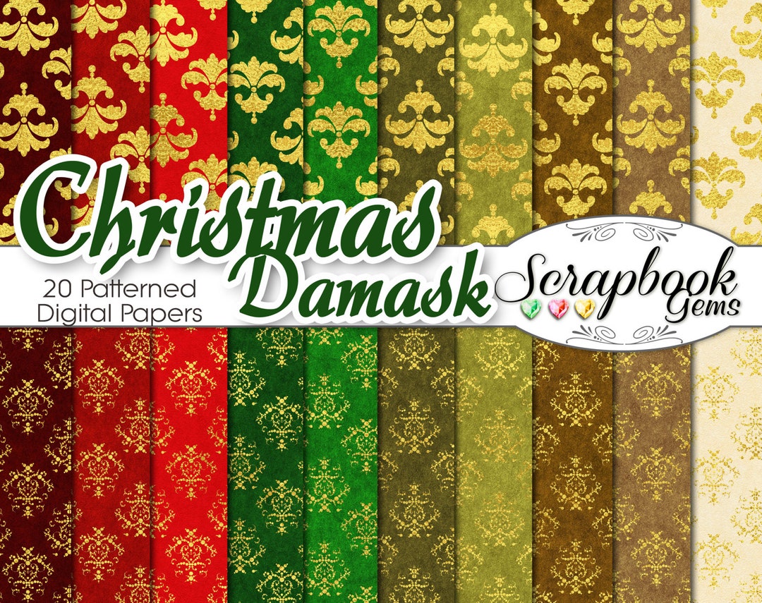 Christmas Damask Gold Foil Digital Papers SET #1, 12" X 12", High ...