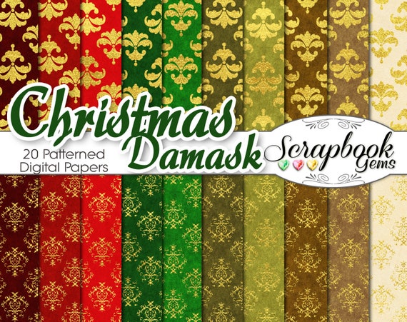 Christmas Damask Gold Foil Digital Papers SET 1 12 x | Etsy