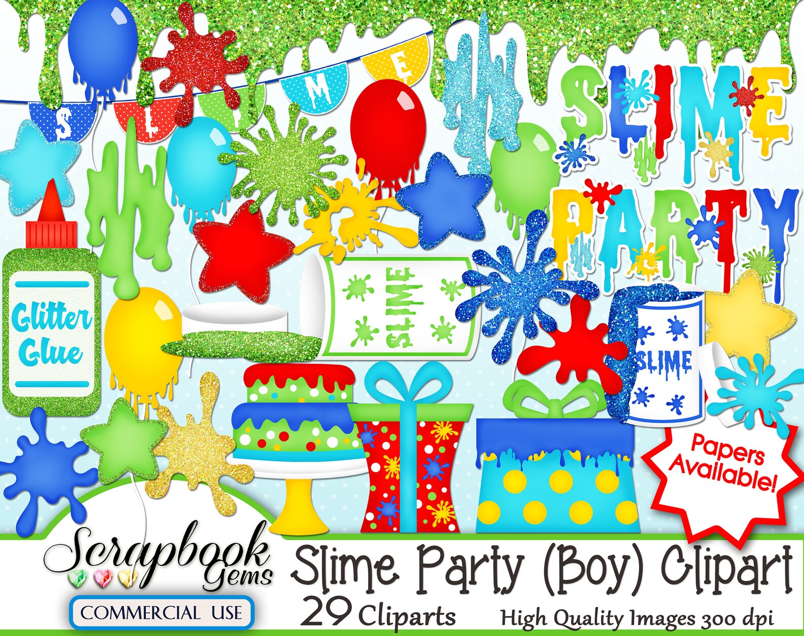 SLIME PARTY boy Clipart, 29 Png Clipart Files, Instant Download ...
