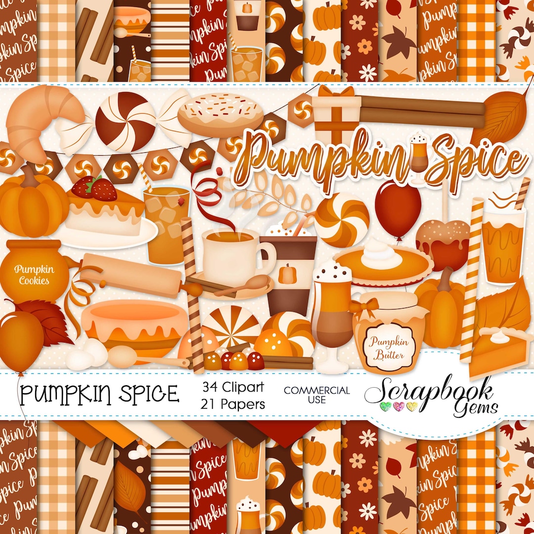 PUMPKIN SPICE Clipart & Papers Kit, 34 Png Clipart Files, 21 Jpeg Paper ...