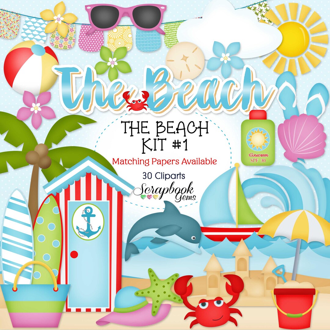 THE BEACH (kit #1) Clipart, 30 Png Clipart Files, Instant Download Kid ...