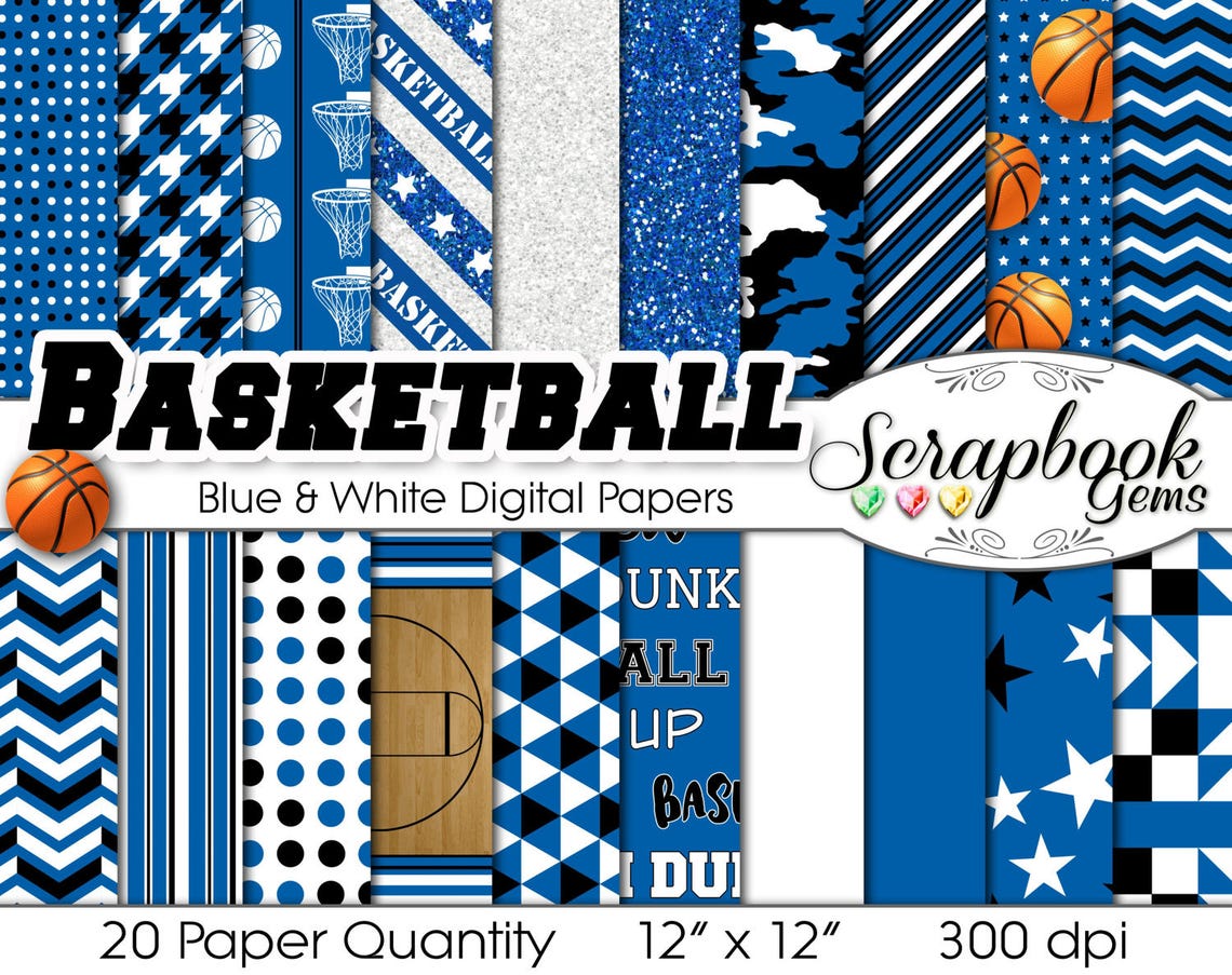 Basketball Digital Papers Blue & White 20 Pieces 12 X | Etsy