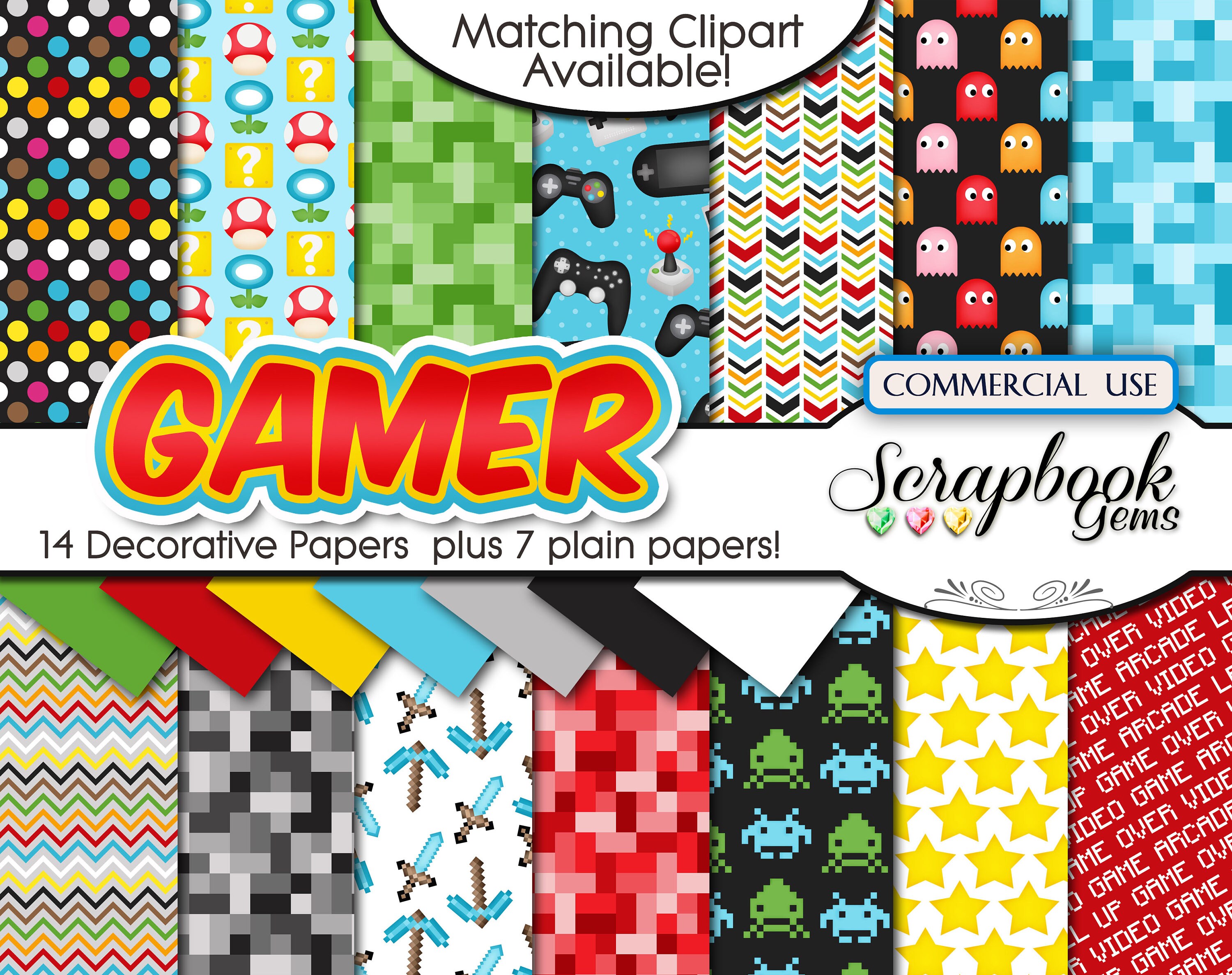 GAMER Video Game Clipart & Papers Kit 34 Png Clipart Files - Etsy UK