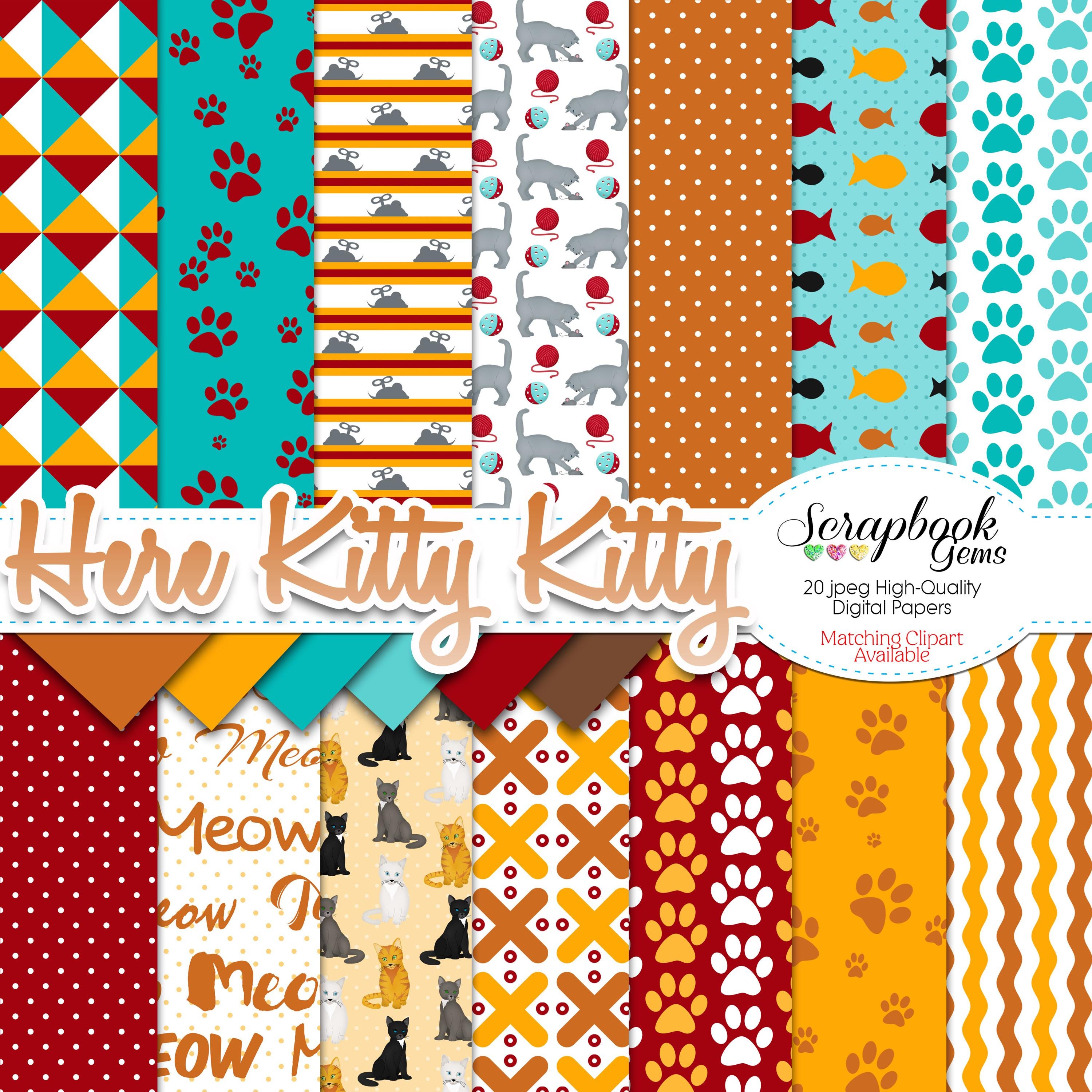 HERE KITTY KITTY Clipart & Papers Kit, 24 Png Clip Arts, 20 Jpeg Papers ...