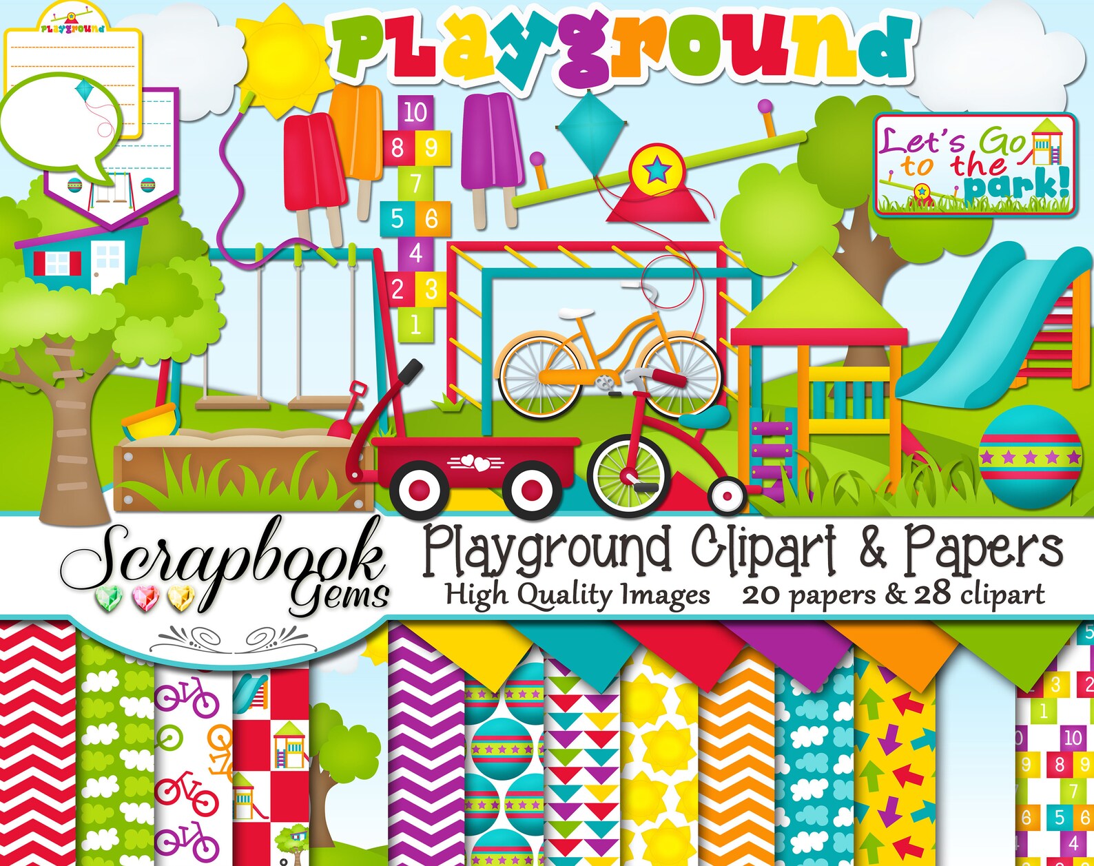 PLAYGROUND Clipart and Papers Kit 28 Png Clip Arts 20 Jpeg - Etsy