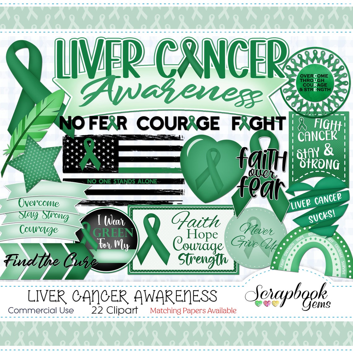 LIVER CANCER Awareness Clipart & Papers Kit, 22 Png Clipart Files, 14 ...