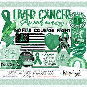 LIVER CANCER Awareness Clipart & Papers Kit, 22 Png Clipart Files, 14 ...