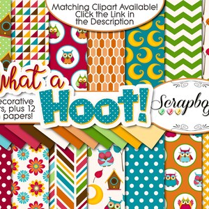 WHAT A HOOT OWL Clipart and Papers Kit, 32 Png Clip Arts, 26 Jpeg ...