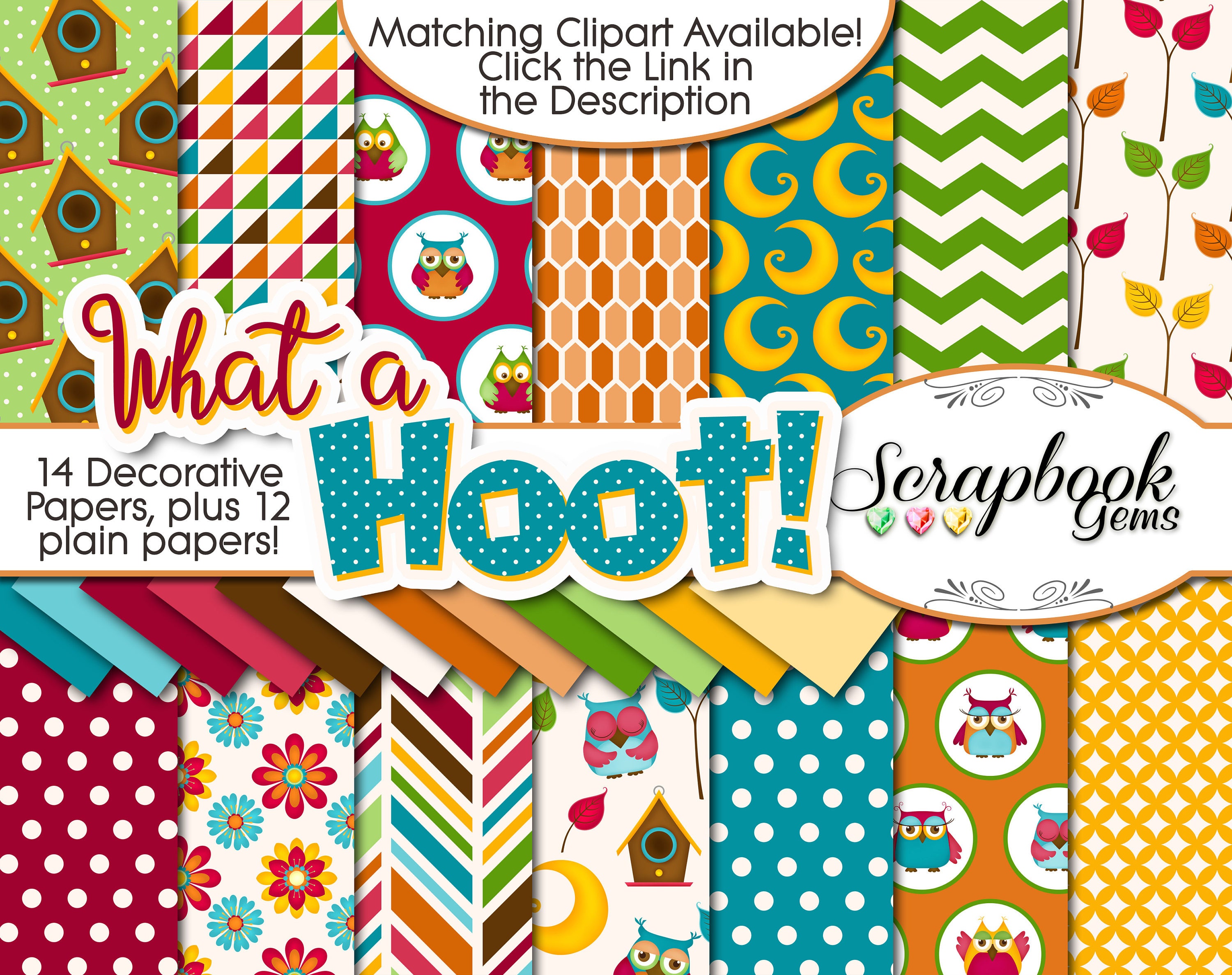 WHAT A HOOT OWL Clipart and Papers Kit 32 Png Clip Arts 26 - Etsy