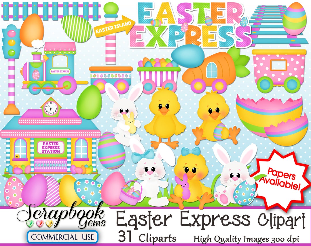 EASTER EXPRESS Clipart, 31 Png Clipart Files, Instant Download Colored ...