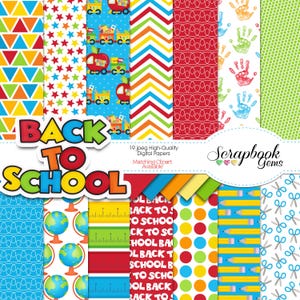 BACK TO SCHOOL #1 Clipart & Papers Kit, 28 Png Clipart Files, 19 Jpeg ...